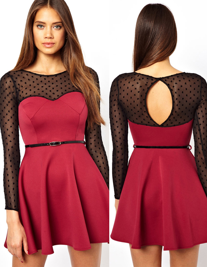Heart Mesh Cut Out Back Sweetheart Skater Dress On Luulla